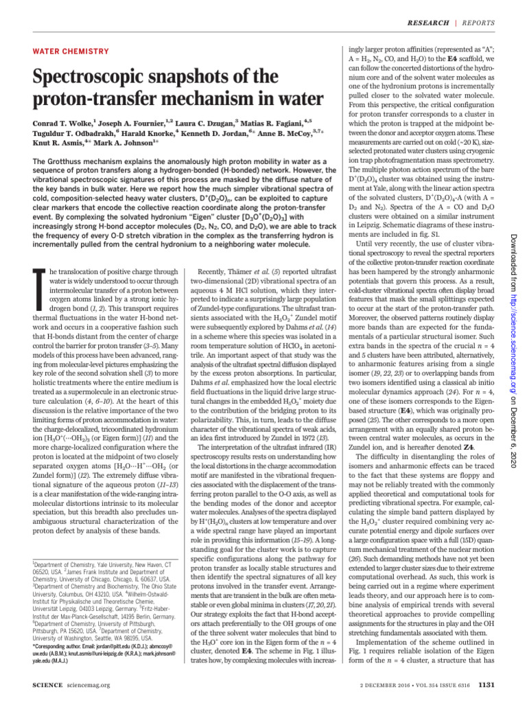 Spectroscopic Snapshots of The Proton Transfer Mechanism in Water | PDF ...