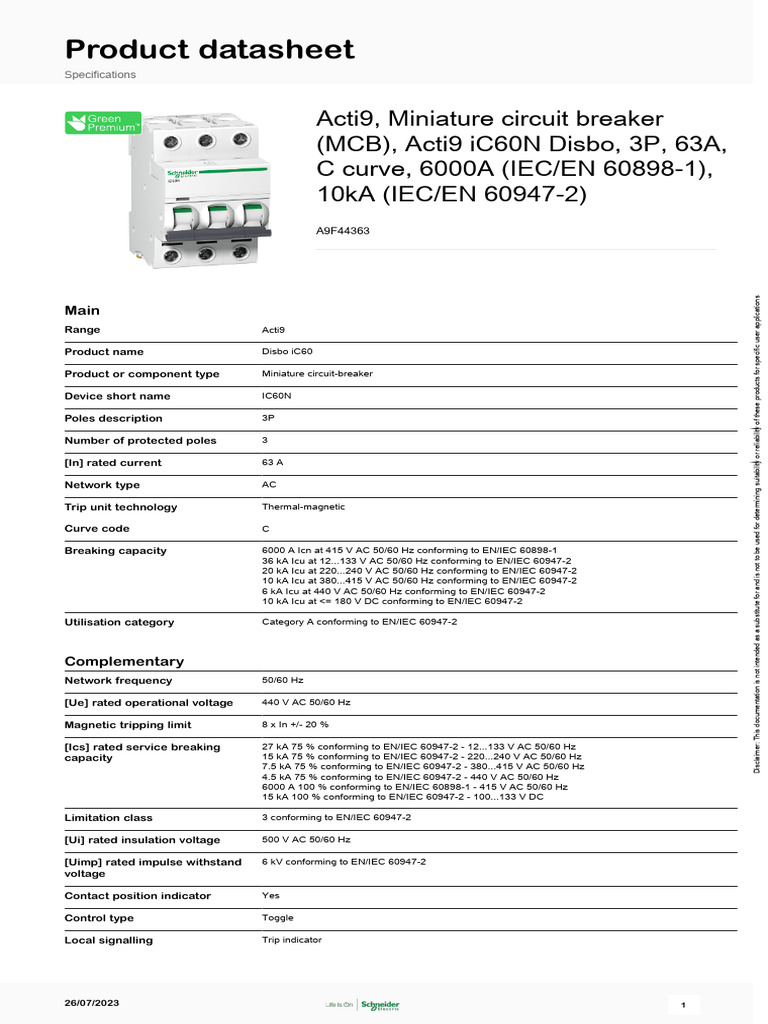 Acti9 Ic60 - A9F44363 | PDF | Electronics | Equipment