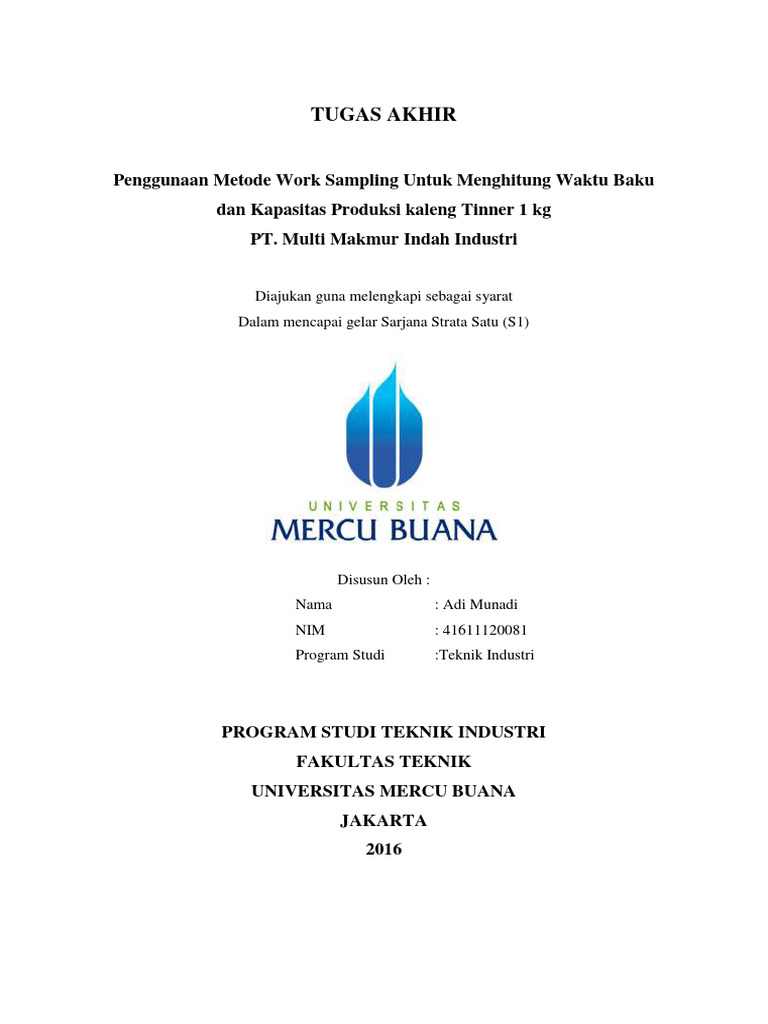 Penggunaan Metode Work Sampling Untuk Menghitung Waktu Baku Dan ...