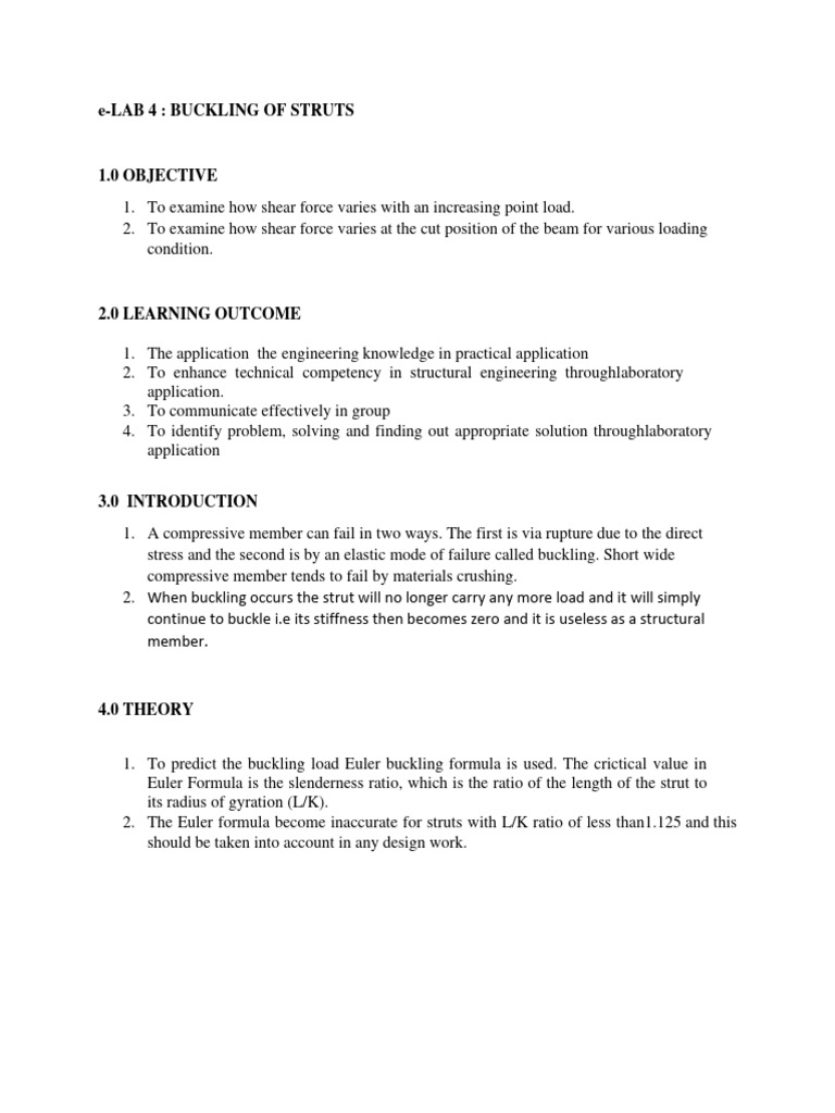 Elab 4 Buckling of Struts | PDF | Buckling | Mechanical Engineering