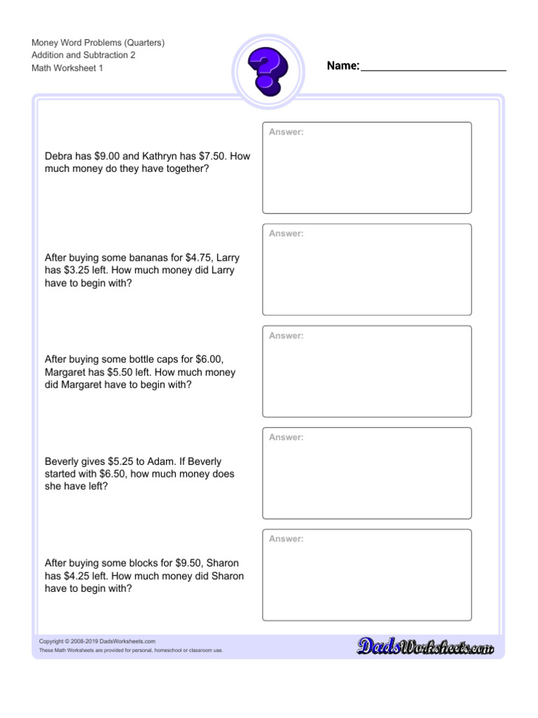 Money Word Problem | PDF | Mathematics