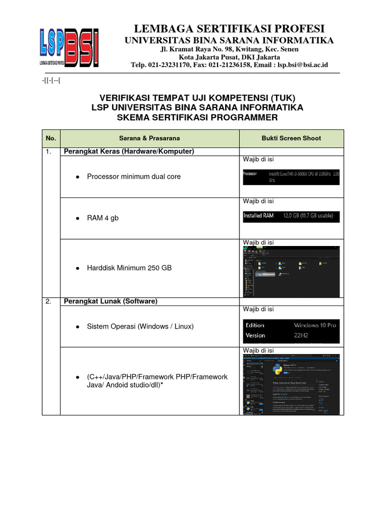 Lembar Verifikasi TUK Skema Programmer Untuk Asesi | PDF