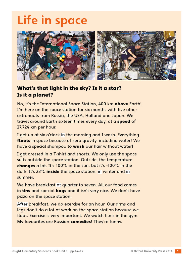 Space Life for Young Learners | PDF