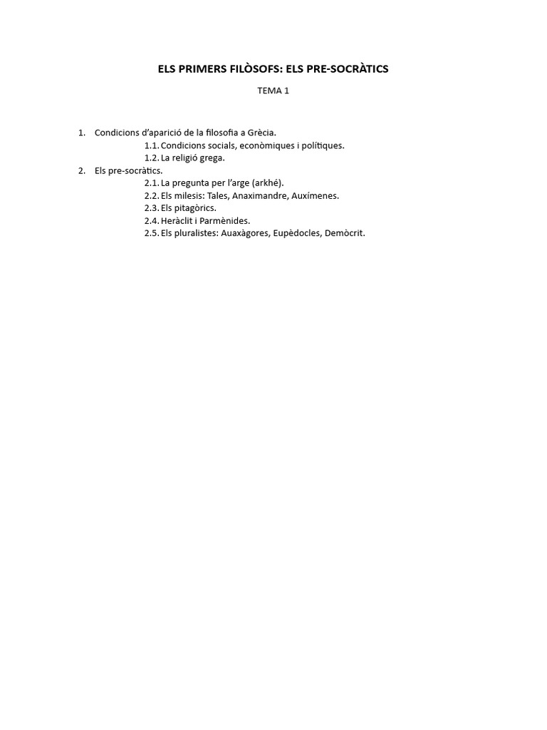 T1. Els Primers Filòsofs. Els Pre-Socràtics | PDF