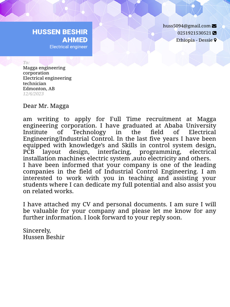 Hussen Beshir Ahmed: Electrical Engineer | PDF