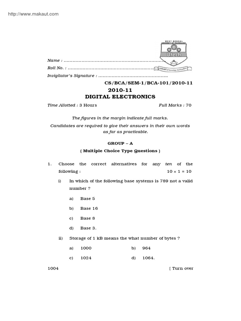 Digital Electronics Exam Paper | PDF | Computer Engineering ...