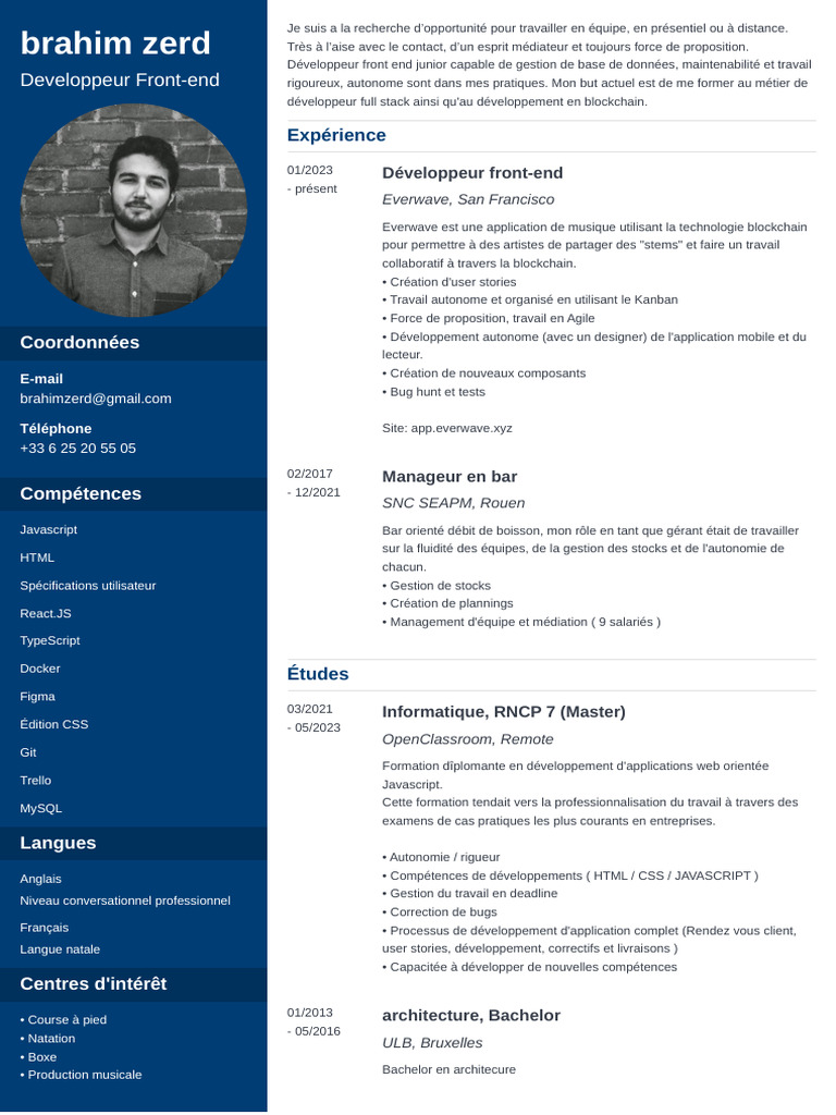 CV Développeur Front End | PDF CV Développeur Front End | PDF