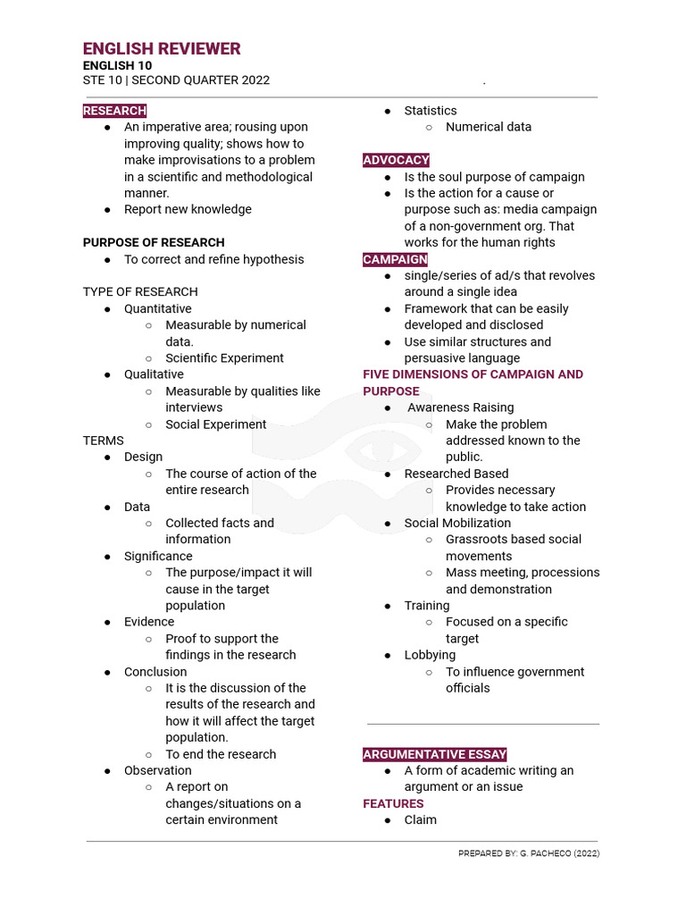 English Q2 Reviewer | Download Free PDF | Argument | Statistics