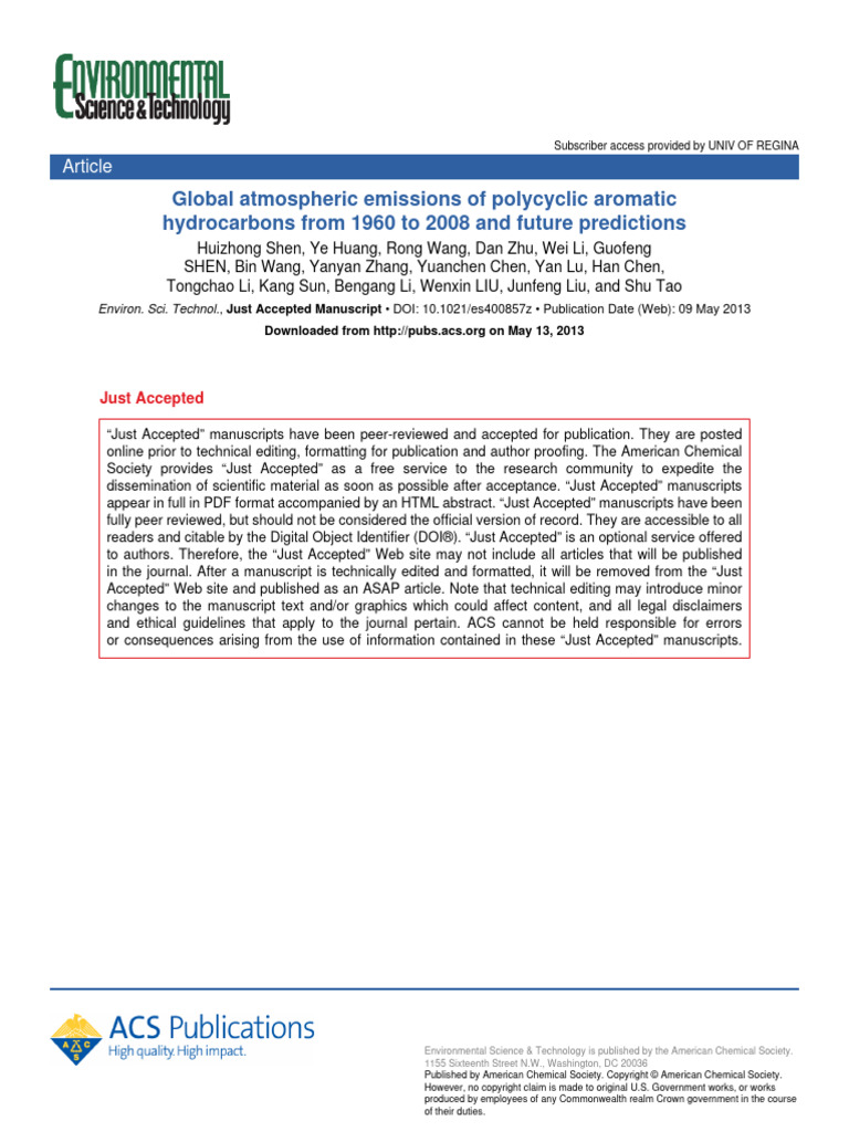 Global Atmospheric Emissions of Polycyclic Aromatic Hydrocarbons From ... Global Atmospheric Emissions of Polycyclic Aromatic Hydrocarbons From ...