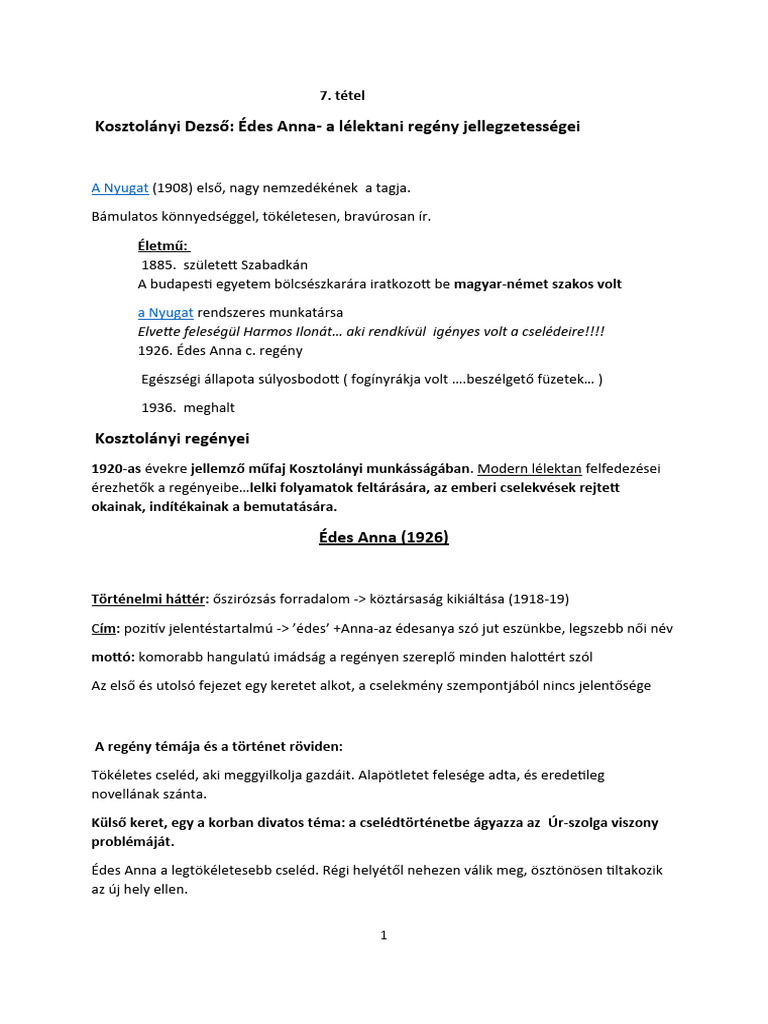 Kosztolányi-Dezső-Édes-Anna-elemző-bemutatása | PDF