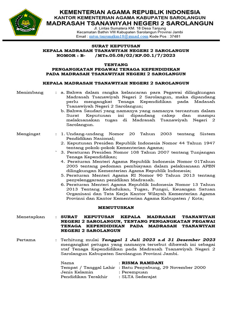 Sk. Tenaga Kependidikan 2024 | PDF