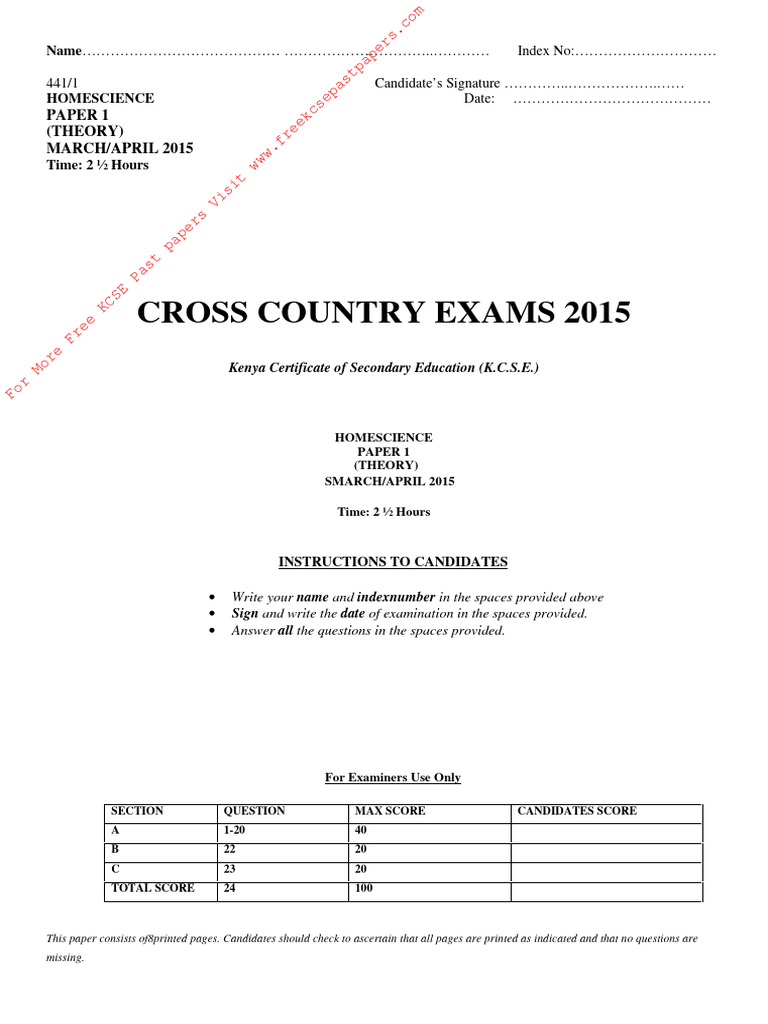 2015-Homescience-CROSS-COUNTRY-P1 Ksce Rev | PDF | Vitamin