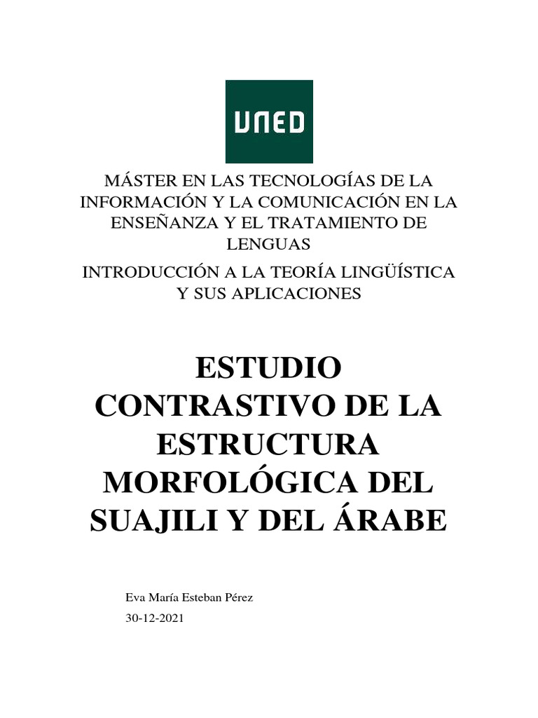 Estructura Morfológica: Suajili vs. Árabe | PDF | Género gramatical ...