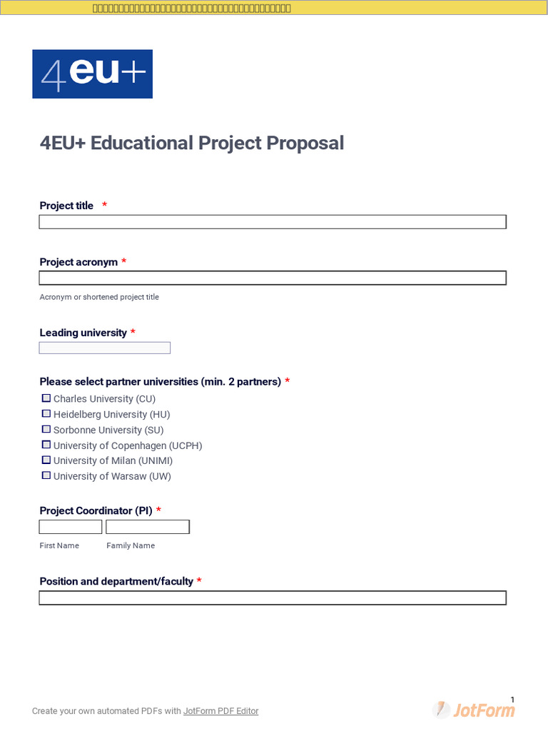 4EU 190 Version1 4eu Educational Project Proposal | PDF | Educational Technology | Human ...