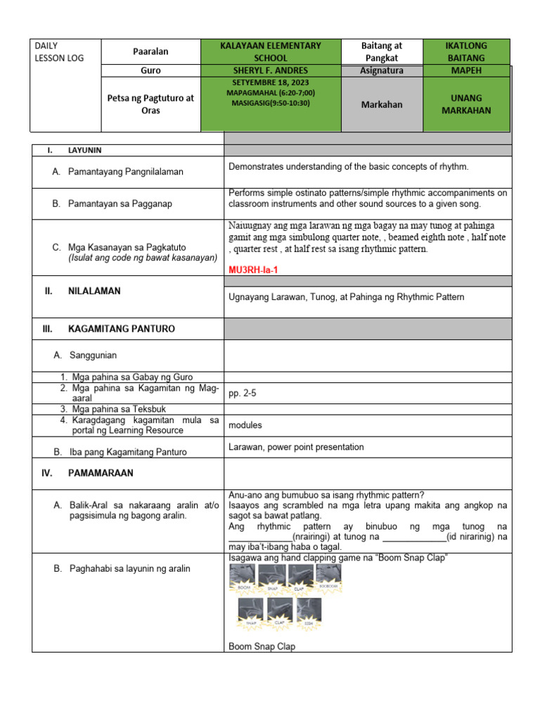 Arts- Daily Lesson Log | PDF