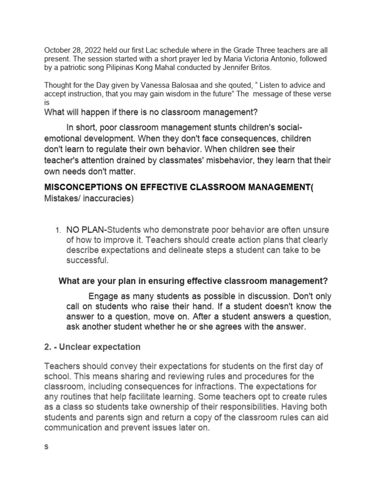 Effective Classroom Management Strategies | PDF | Classroom Management ...