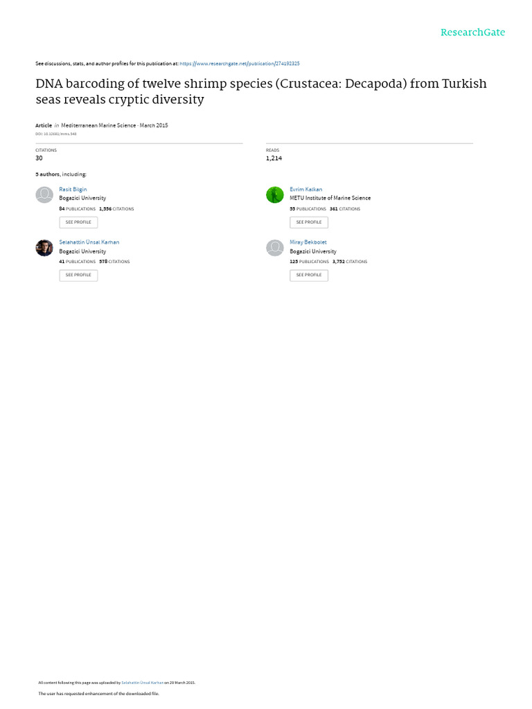 DNA Barcoding of Twelve Shrimp Species (Crustacea: Decapoda) From Turkish Seas Reveals Cryptic ...