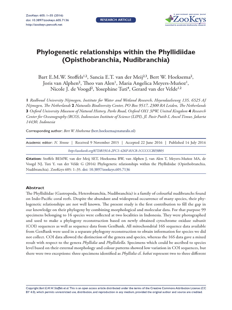 Phylogenetic Relationships Within The Phyllidiidae | PDF | Polymerase Chain Reaction | Primer ...
