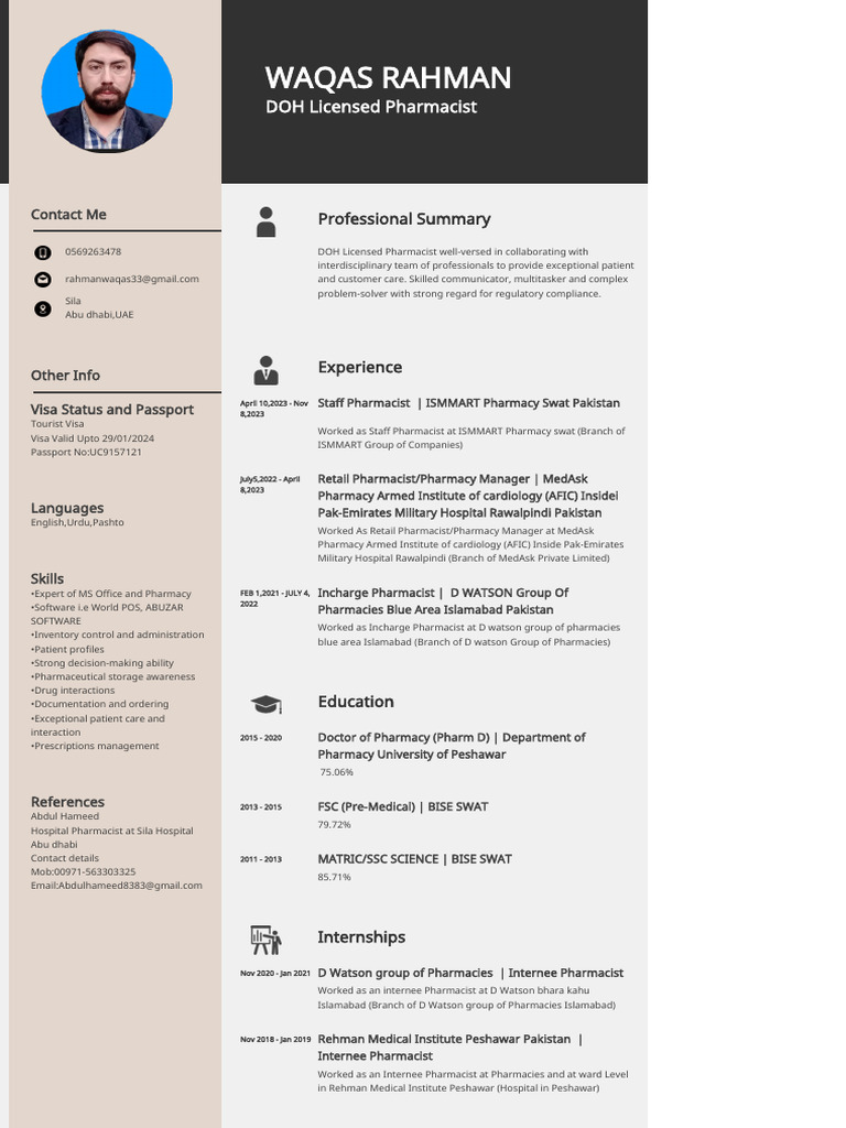 Waqas Rahman CV | PDF | Pharmacy | Pharmaceutical Sciences