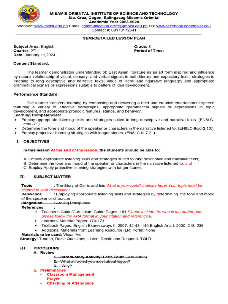 BACABIS Jr. Checked Lesson Plan | PDF | Learning | Lesson Plan