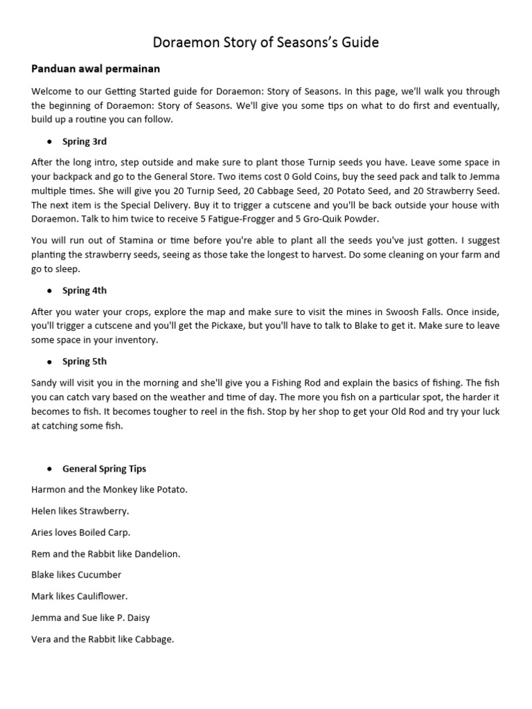 Doraemon Story of Seasons Guide | PDF | Beekeeping | Beehive