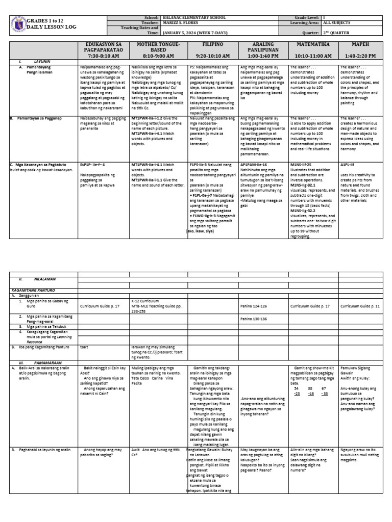 DLL - All Subjects 1 - Q2 - W7 - D3 | PDF