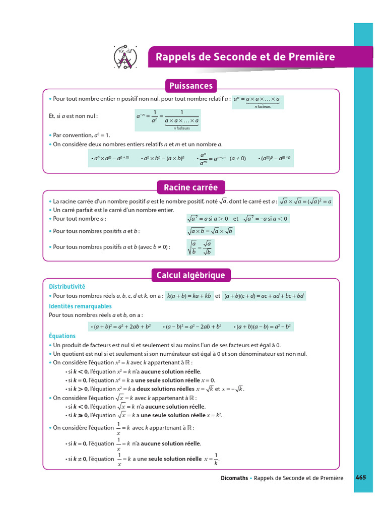 Rappels de Mathématiques de Seconde | PDF