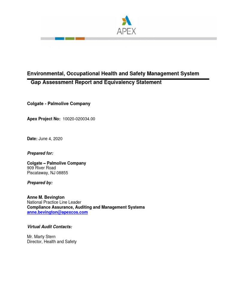 Colgate Eohs Gap Assessment Report and Equivalency Statement | PDF ...