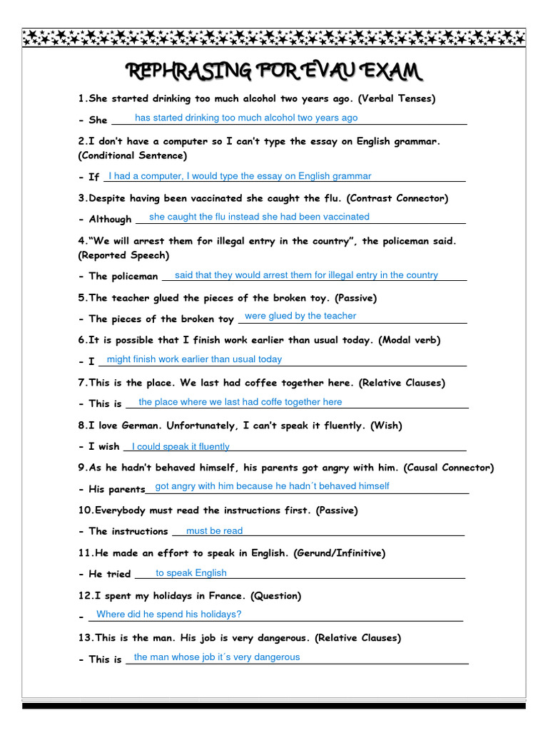 Rephrasing For Evau Exam 1 | PDF | Grammar | Syntax