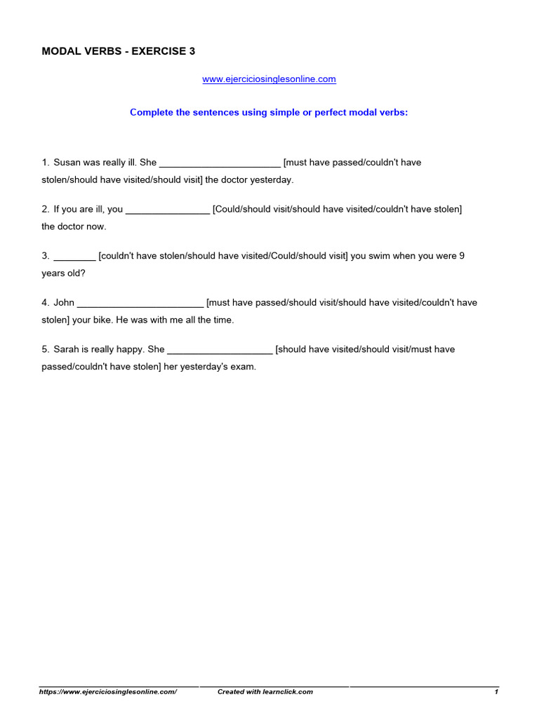Modal Verbs Exercise 3 | PDF