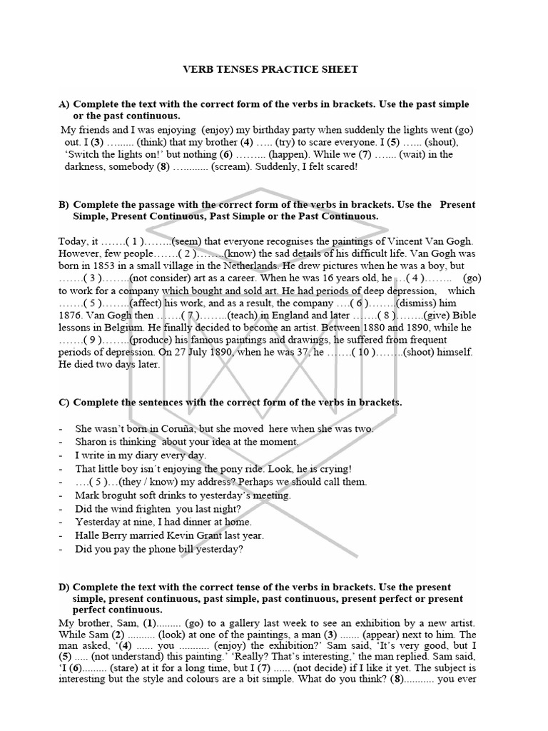 Mixed Verbal Tenses Answer Key | PDF