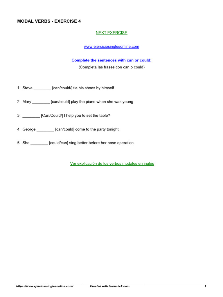 Modal Verbs Exercise 4 | PDF