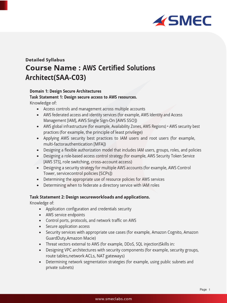 Course Name: AWS Certified Solutions Architect (SAA-C03) : Detailed Syllabus | PDF | Amazon Web ...
