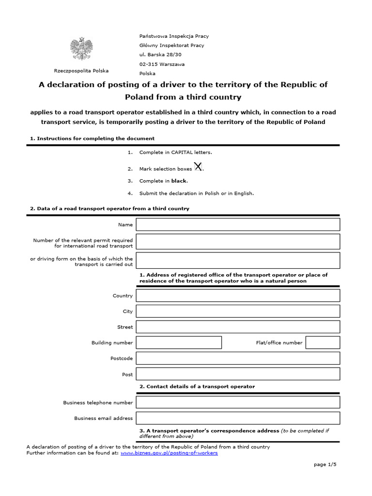 A Declaration of Posting of A Driver To The Territory of The Republic ...