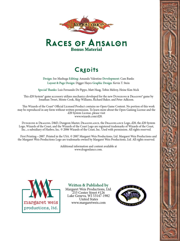 Races of Ansalon Bonus Material | PDF | Elf (Dungeons & Dragons) | D20 ...