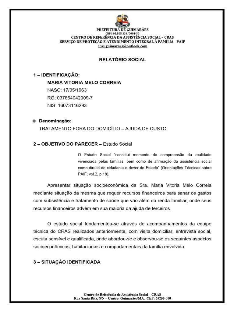Relatorio Social - Maria Vitoria Melo Correia | PDF | Trabalho social ...