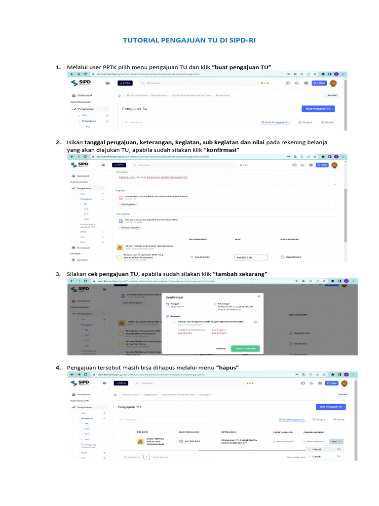 Tutorial Pengajuan Tu Di Sipd-Ri | PDF