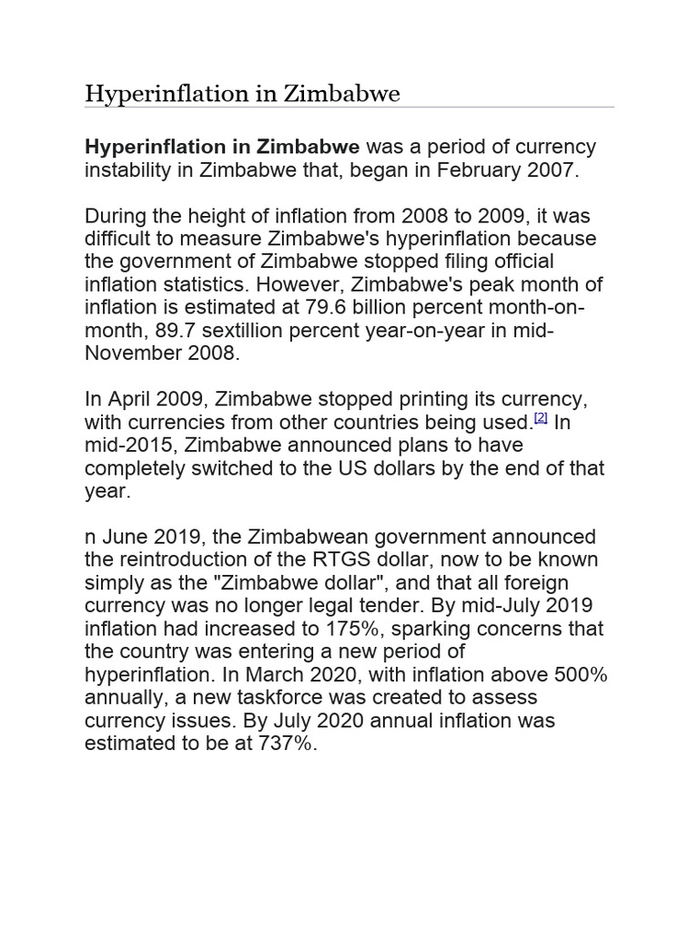 Zimbabwe Hyperinflation History | PDF | Finance & Money Management