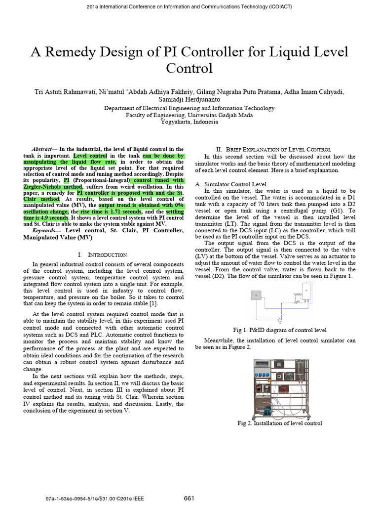 A Remedy Design of PI Controller For Liquid Level | PDF | Technology ...