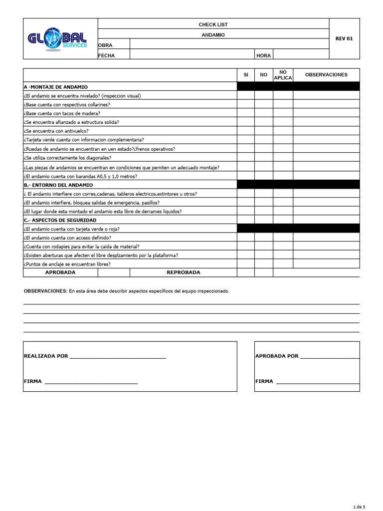 check list andamios | PDF | Andamio | Materiales