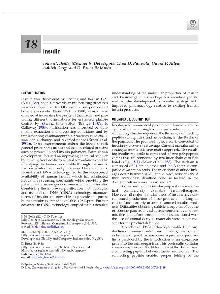 Insulin: John M. Beals, Michael R. Defelippis, Chad D. Paavola, David P. Allen, Ashish Garg, and ...