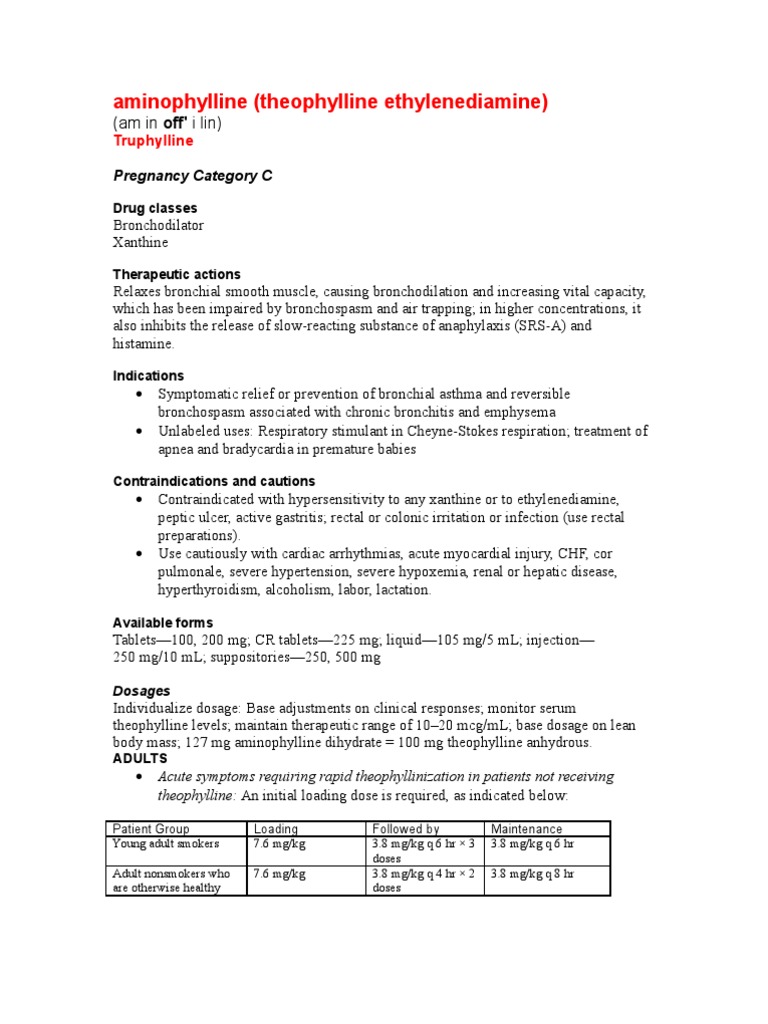 Aminophylline | PDF | Dose (Biochemistry) | Chemistry