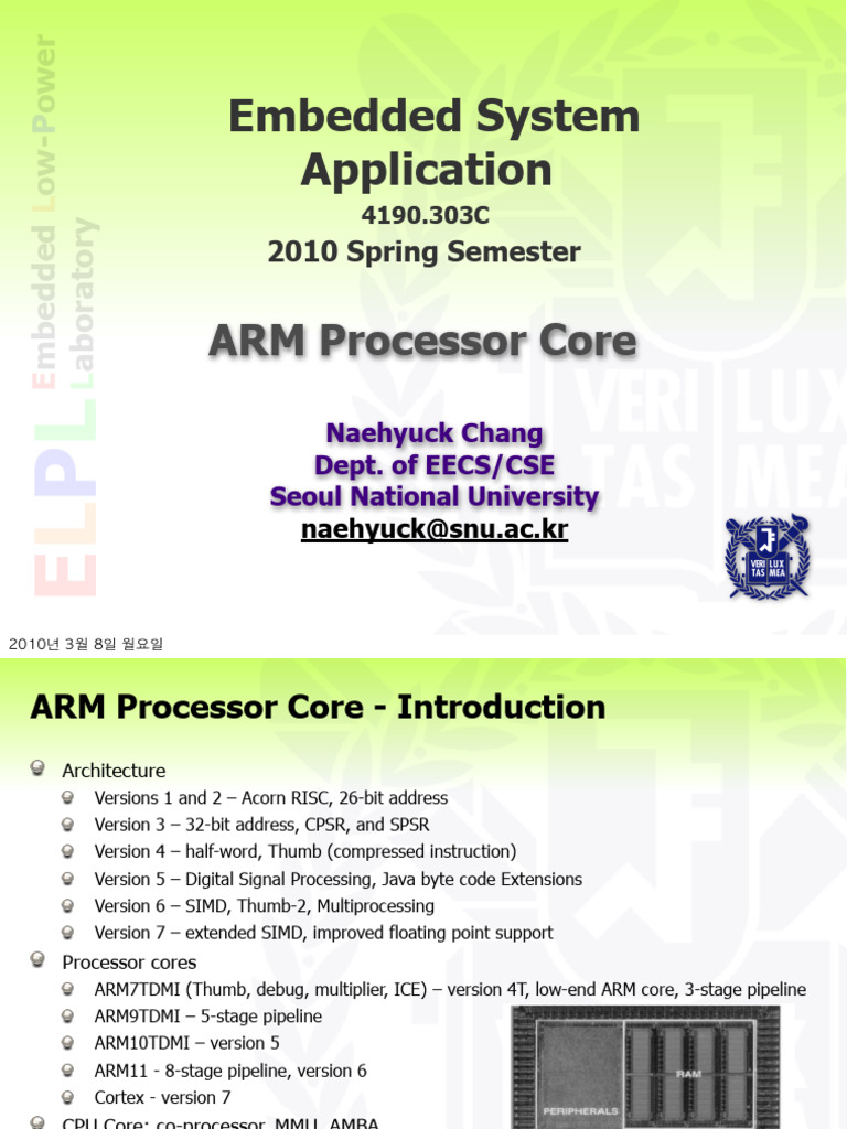 Embedded System Application: ARM Processor Core | PDF | Central Processing Unit | Integrated Circuit
