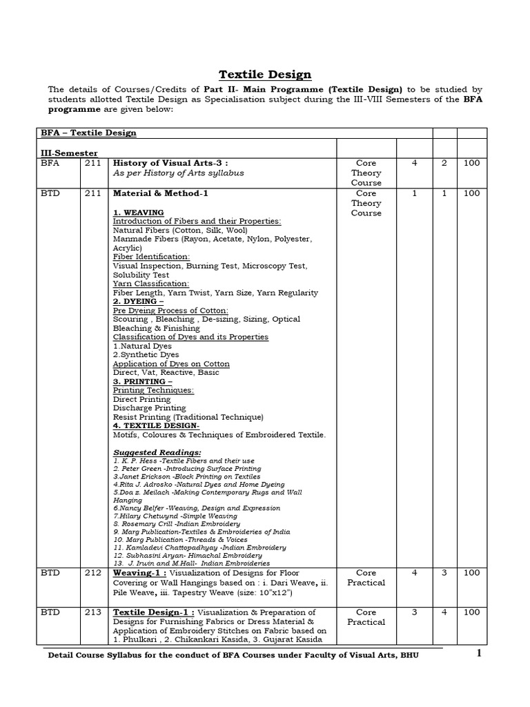 BFA Textile Design Course Syllabus | PDF