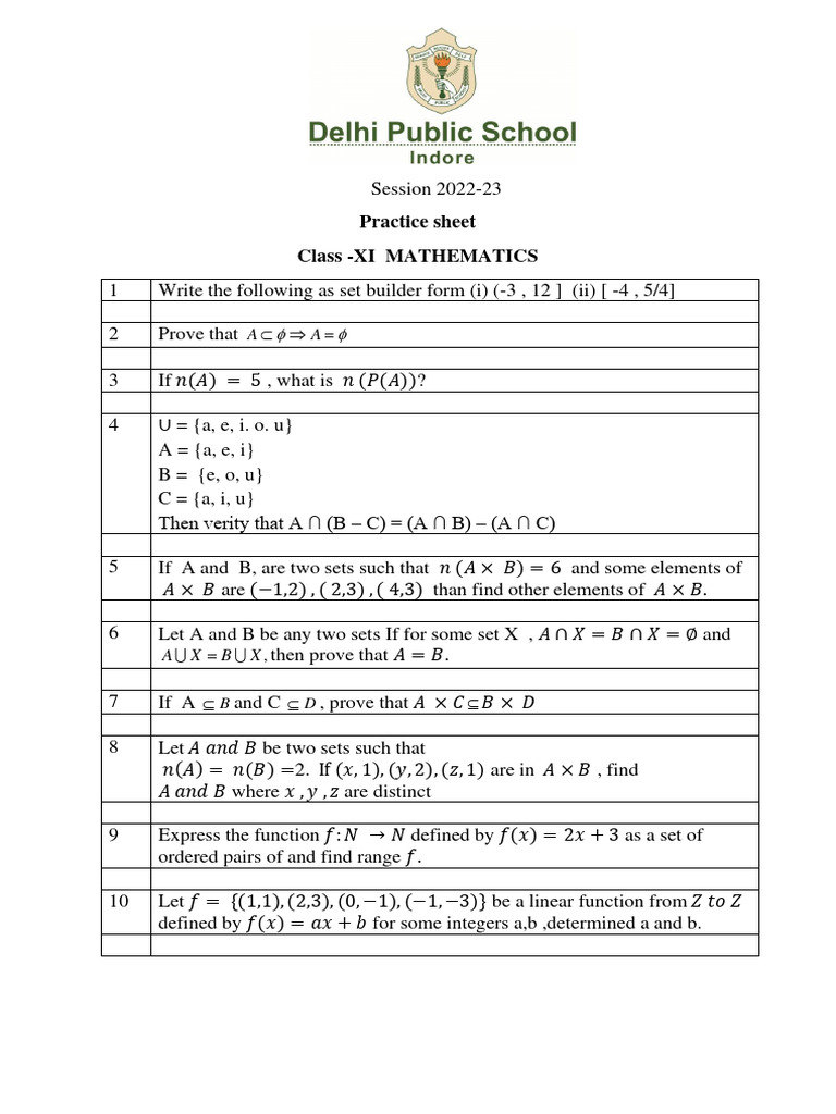 Practice Sheet Class - Xi | PDF