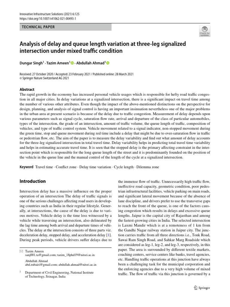Analysis of Delay and Queue Length Variation at Three-Leg Signalized Intersection Under Mixed ...