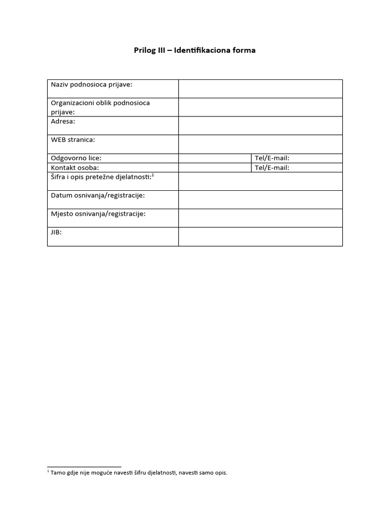 Prilog III Identifikaciona Forma | PDF
