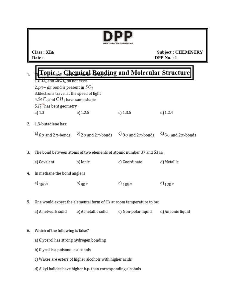 DPP - 1 | PDF | Chemical Bond | Ionic Bonding