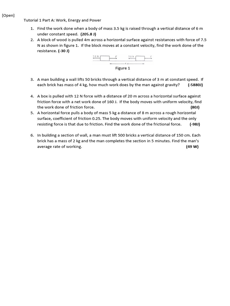 2022 Tutorial Work done Power Part A | PDF 2022 Tutorial Work done Power Part A | PDF