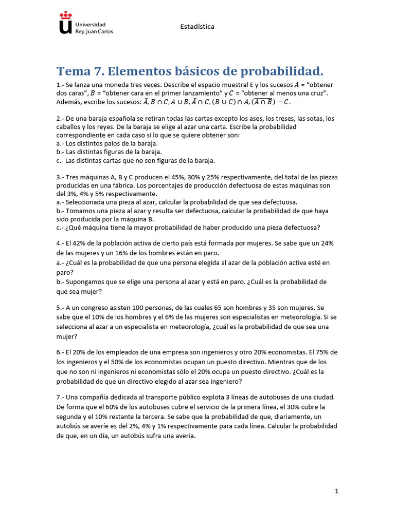 tema 7 ejercicios Probabilidad | PDF | Probabilidad | Jugando a las cartas